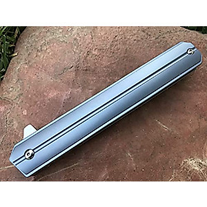 TACTICAL GEARZ Premium Titanium EDC Pocket Knife! Solid Tc4 Titanium Handle! D2 Steel Tanto Blade! Includes Sheath! (Seren Midnight Blue)