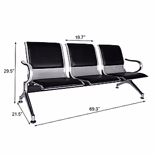 KINTNESS Guest Reception Chairs for Airport Waiting Room Office Chairs Salon Barber Bank Hall Room Conference Airport with Black Leather Cushion 3 Seat Bench Furniture …