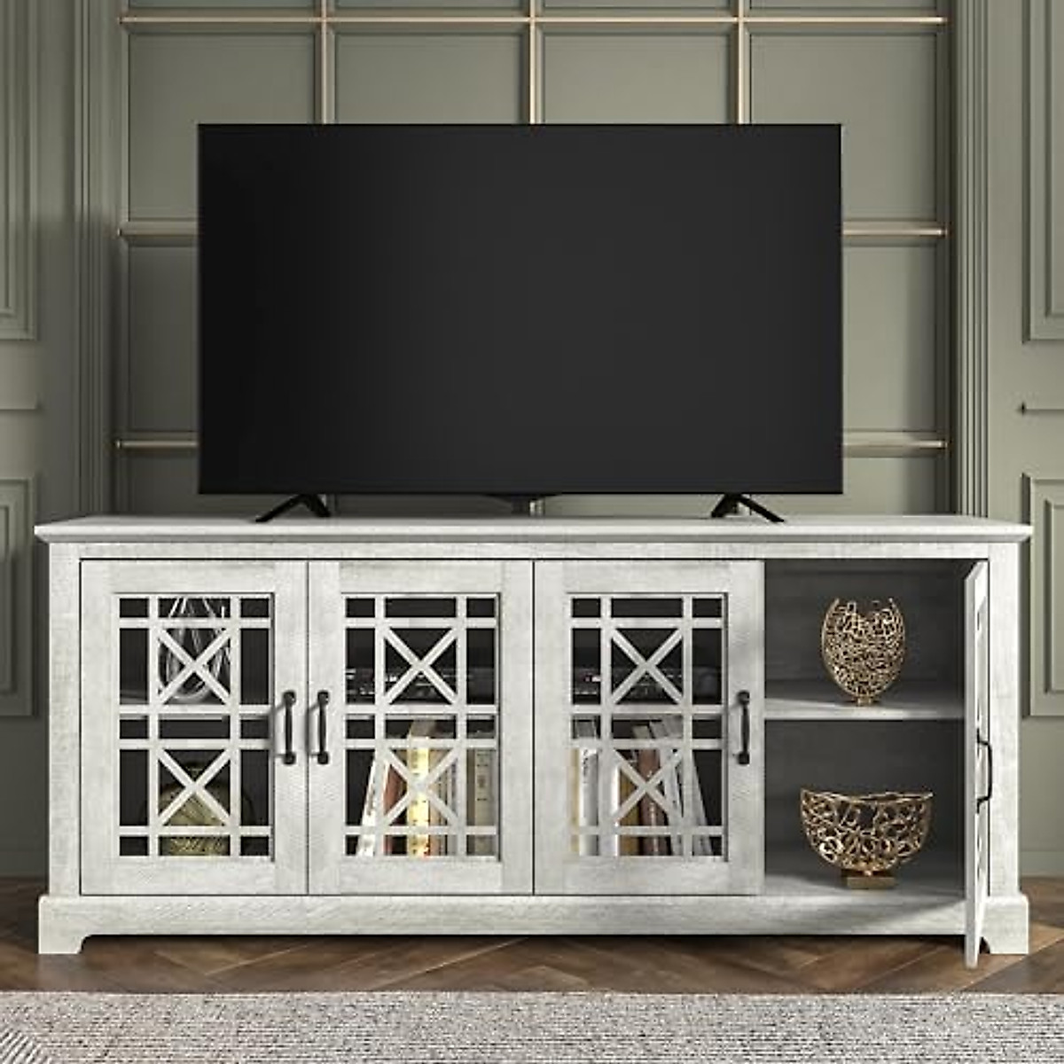 Galano Isadora 75 Inch TV Stand – Smartly Designed Entertainment Center with Spacious Storage - Perfect for Living Rooms - Wide Media Console in Dusty Grey Oak