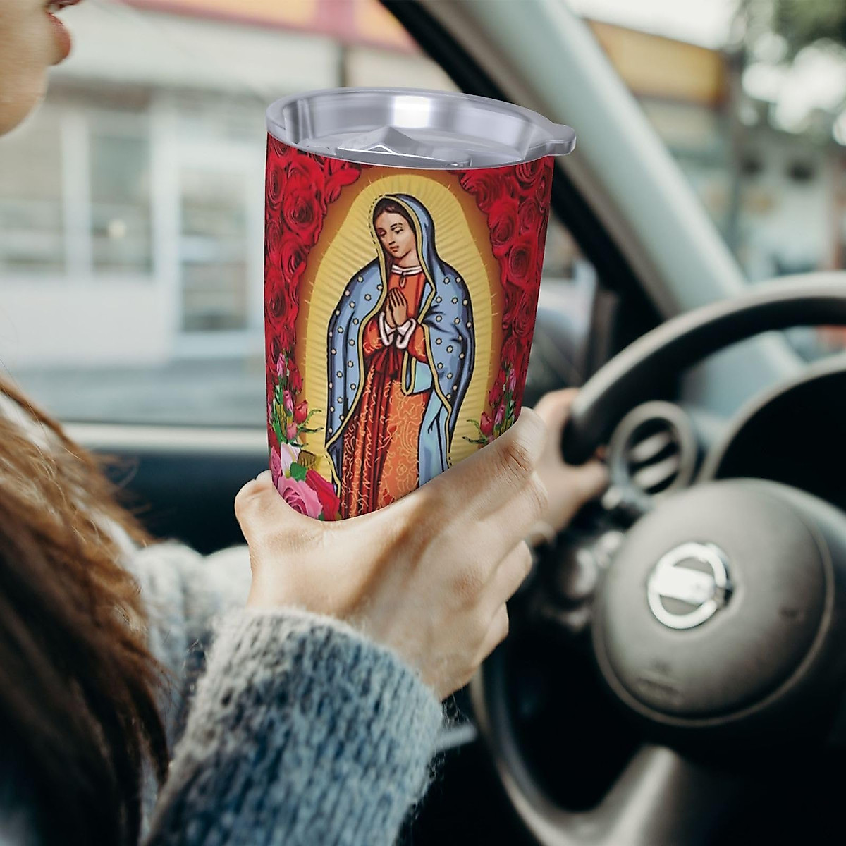 Our Lady Of Guadalupe Christmas Gifts Mexican Flag Virgin Mary Car Cup 20 Oz Stainless Steel Travel Cup - Double Wall Insulated Coffee Mugs With Splash-Proof Travel Mug
