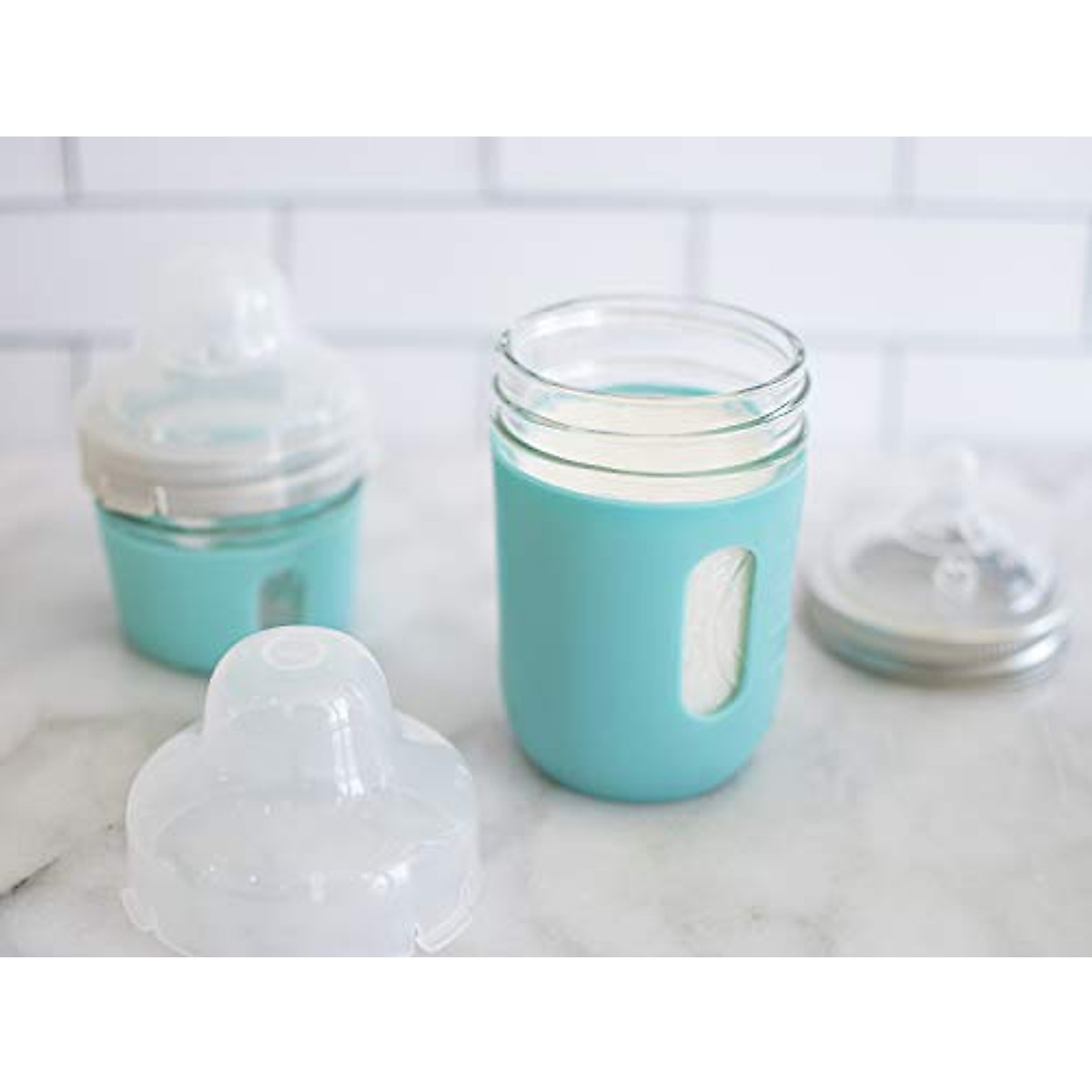 Mason Bottle Silicone Sleeve: Fits Any 8 Ounce Regular-Mouth Mason Jar, Extra Grip and Protection, Non-Toxic, Dishwasher Safe, Made in The USA (Agave Color)