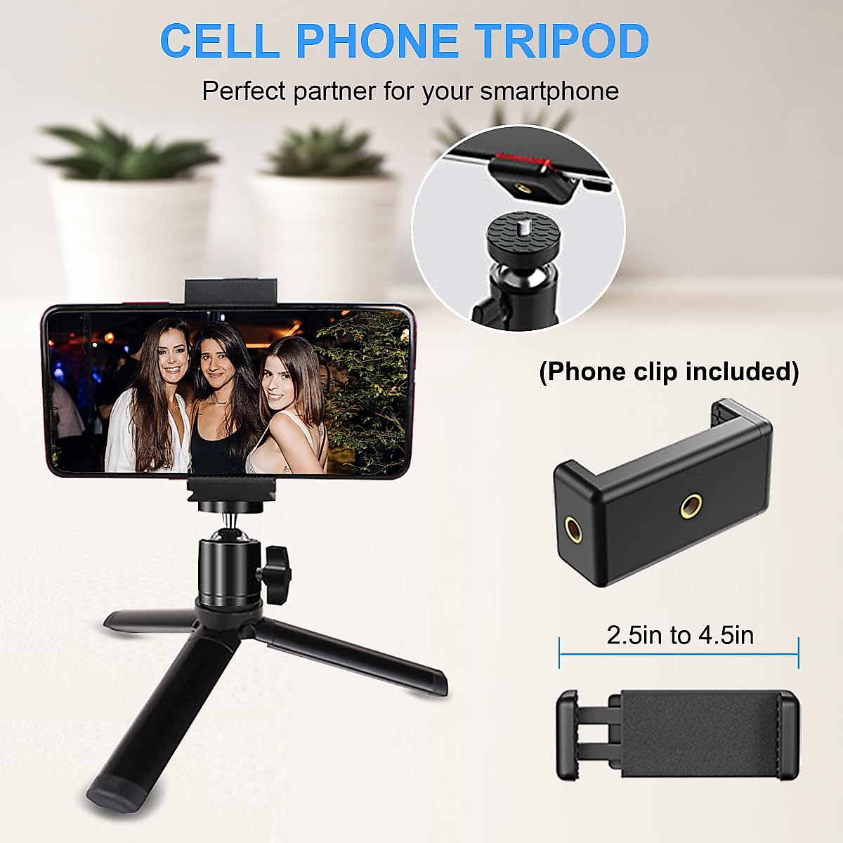 Mini Projector Tripod, JCWINY Metal Mini Tripod with Ball Head Mount, Desktop Tabletop Stand Tripod for Mini Projector, Smooth 4, Osmo Mobile, Vimble 2, Gimbal Handle Grip Stabilizer and All Cameras
