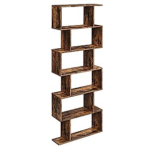 VASAGLE Bookshelf, 6-Tier Bookcase, Tall Display Shelf, Freestanding Divider, for Home Office, Living Room, Bedroom, Study, Rustic Brown