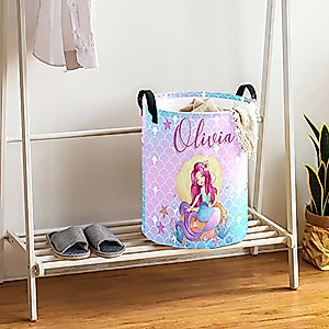 Custom Mermaid Laundry Basket Personalized Girls Laundry Basket with Name Customized Laundry Hamper for Girl Kids Baby (Style 06)