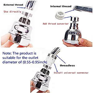 Swivel Faucet Aerators 360 Degree Kitchen Sink Aerators,Kitchen Faucet Sprayer Head Attachment,3 Mode Adjustable Kitchen Sink Tap Head Water Saving Extend Nozzle(2pcs)