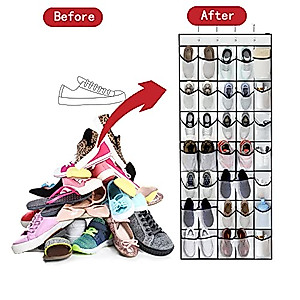 VEEBELL 35 Pocket Over The Door Shoe Organizer, Door Hanging Storage Shoe Holder Rack for Large Capacity Shoe Organizer for Men and Women Kids Closet Bedroom Bathroom (White)