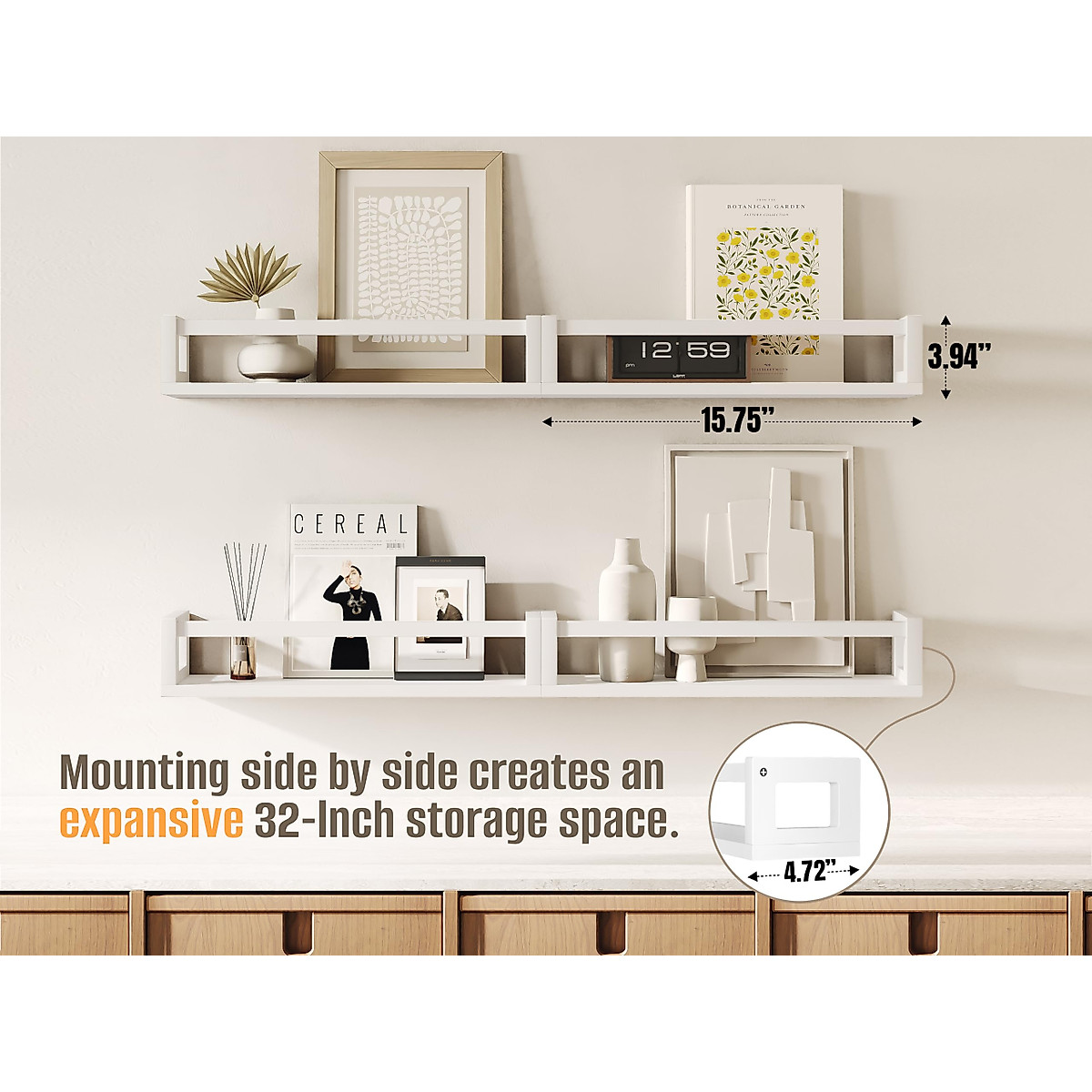 TidyCorner Upgraded Thick Floating Shelves - Multi-Use Wall-Mounted Bookshelves for Kids and Nursery, Ideal for Books, Toys, Spice Rack, Decor - White