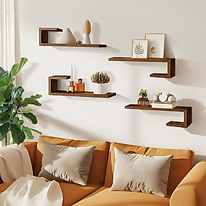 Golden State Art, Floating Shelves, 15.75 in, Brown, Set of 4, Modern Wall Shelves for Wall Decor, Living Room/Bedroom/Kitchen/Home Office, Floating Shelf for Home Storage