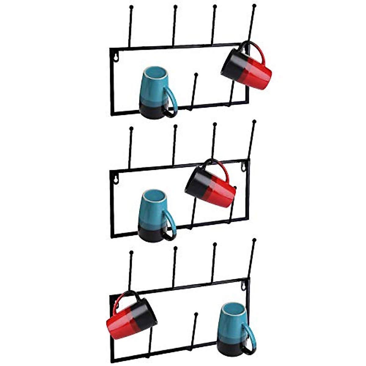 Jucoan 3 Pack Metal Coffee Mug Rack, Wall Mounted Coffee Mug Holder Cup Organizer Hanging Rack with Total 21 Cup Hangers for Home Kitchen Coffee Bar