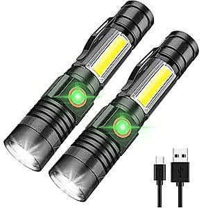 iToncs LED Rechargeable, 1000 Lumens Super Bright Magnetic Flashlight with COB Work Light, Waterproof, 4 Modes, Pocket Tactical Flashlights for Outdoor Camping Emergency 2 Pack No Battery