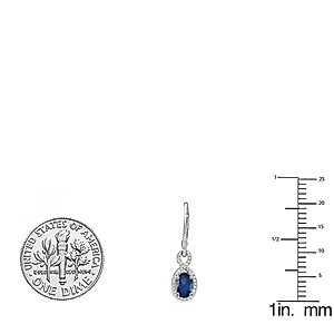 Dazzlingrock Collection - 10K 7X5 MM Each Oval Lab Created Blue Sapphire & Round Diamond Dangling Drop Earrings, White Gold