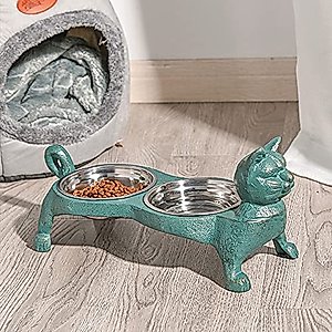 Sungmor Raised Bowls for Cats - Heavy Duty Non Slip Cast Iron Stands & 2 Stainless Steel Food Dish & Water Bowls - Great Pet Cats Feeder - Feeding & Watering Station Pet Supplies - 15.2x6.7x5.9 Inch