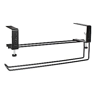 Benitem Adjustable Paper Towel Holder Under Kitchen Cabinet/ Wall Mount, 2 Installation Options by Clamps or Screws Instead of Self Adhesive, Towels Rolls/ Rack/ Bulk/ Bar (Black) (PTH-WB)