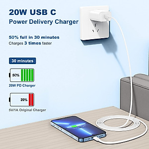 iPhone Fast Charger, 20W USB C Power Adapter [MFi Certified] Block Fast Wall Plug with 6ft USB C to Lightning Cable Compatible for iPhone 14 Plus/13Pro Max/12/12 Pro/11/11Pro/XS/Max/XR/X/SE/8P