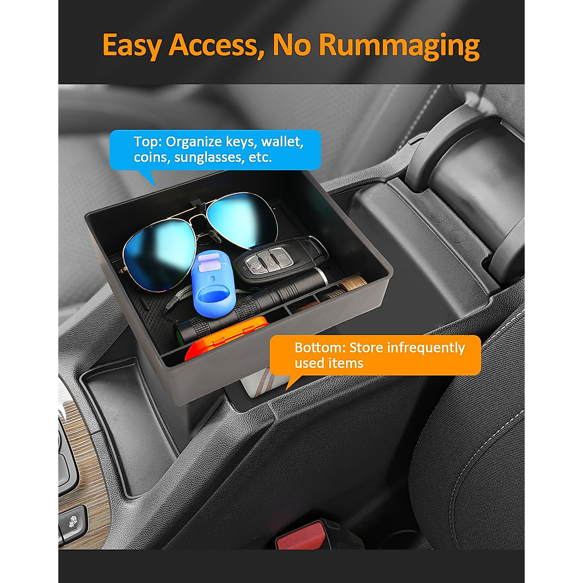 CDEFG Center Console Organizer Tray for GMC Acadia Accessories 2017-2023 (SLE/SLT/ AT4/ Denali) for Acadia 2023 2022 2021 2020 2019-2017 Armrest Storage Box Insert (Black)