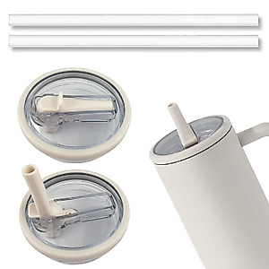 2Pack 30 oz Tumbler Flip Straw Lid Replacement fit for Stanley Quencher, Spill Proof and Leak Resistant Tumbler Lids Compatible with Stanley Cup Accessories (Cream)