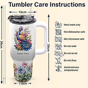 40oz Custom Peafowl Lover Tumbler – Personalized Stainless Steel Mug with Handle and Straw – Cute Bird Gift for Girls Women on Christmas or Birthday Celebration 9Xm2RR