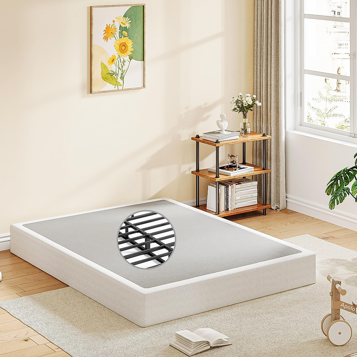 EZBeds Box-Spring Queen, 9 Inch Metal Queen Box Spring, Mattress Foundation Queen Box Spring Only with Fabric Cover, Easy Assembly, Noise Free, Non Slip