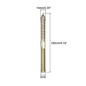 uxcell M10x120mm Hanger Bolts, 8pcs Double Ended Thread Dowel Screws for Wood Furniture