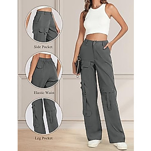 THANTH Cargo Pants Women High Waist Baggy Casual Pants Combat Military Wide Leg Y2K Streetwear Trousers with 8 Pockets Dark Gray S