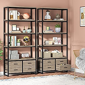 Tribesigns 70.9" Tall Bookshelf, Etagere Bookcase with 4 Drawers, Modern 5-Tier Open Display Storage Shelf for Living Room, Home Office, Gray