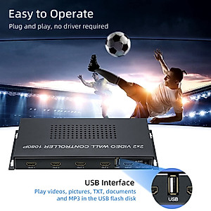 Mcbazel HDMI Video Wall Controller 2x2, HDMI Video Image Processor 1080P@60HZ Screen Splicing Support 8 Display Modes - 4x1, 3x1, 2x1, 2x2, 1x4, 1x3, 1x2, 1x1