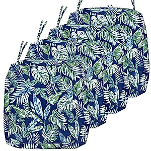 Sunlit Outdoor Cushion Covers 22" x 20" x 4", Replacement Cover Only, 4 Pack Water-Repellent Patio Chair Seat Slipcovers with Zipper and Tie, Tropical Leaf, Blue Green