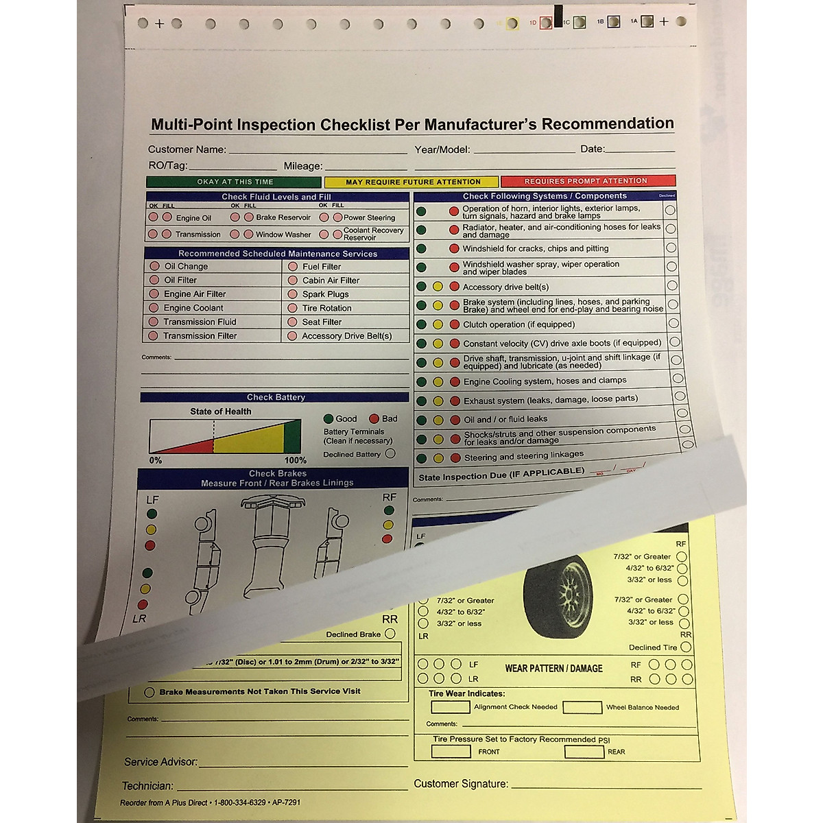 Vehicle Multi-Point Inspection Forms - (250/pack)