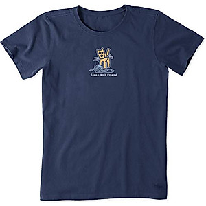 Life is good Womens Vintage Crusher Rocket Dog Graphic T-Shirt, Close Darkest Blue, X-Small