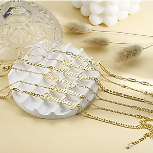 Jewenova Custom Name Bracelet 18K Gold Plated Cuban Chain Figaro Chain Name Bracelets Personalized Jewelry for Gift for Women