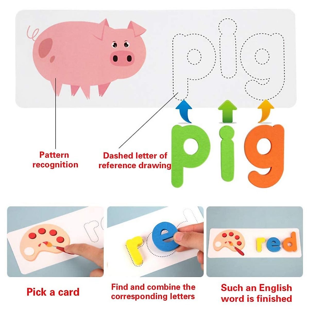 MASTOUR See and Spell Learning Toys,Matching Letter Game Words for Kids,Educational Learning Toys for Preschool Kindergarten 3-7 Year Old Girls Boys (28 Cards+52 Letters) +1