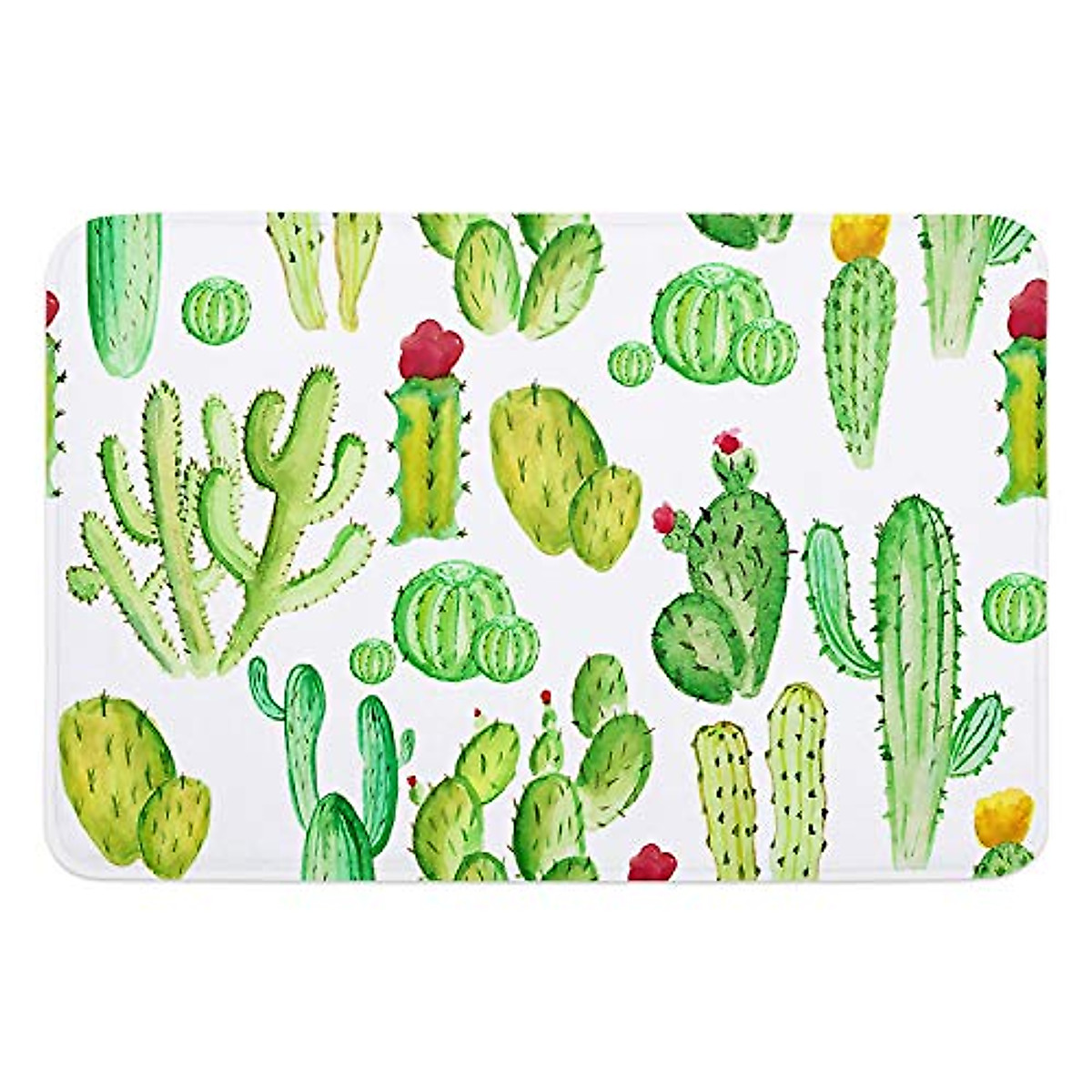 Prironde Front Door Mats Outdoor Indoor Kitchen Mat, Green, Cactus Illustration Entrance Doormat Non-Slip Bathroom Rugs Washable Floor Mats for Sink/Porch, 18" x 30"