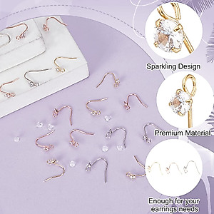 BENECREAT 24Pcs 3 Colors Cubic Zirconia Earring Hooks Rhinestone Earring Hooks, Brass Ear Wire Fish Hooks with Loop for DIY Jewelry Making Findings, Hole: 2mm