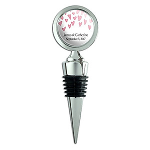 Graphics and More Personalized Custom Falling Hearts Pink Wedding Marriage Bridal Shower Wine Bottle Stopper