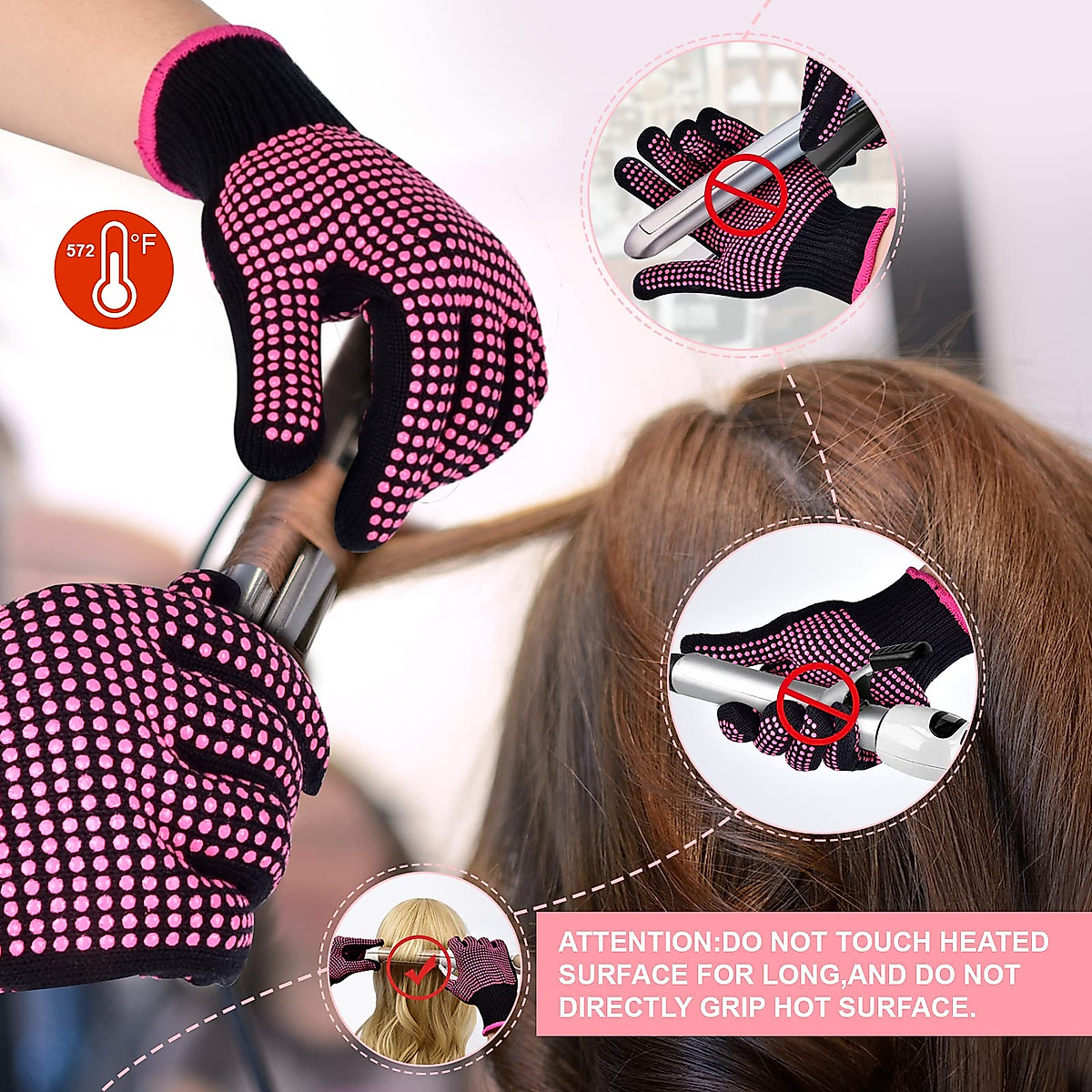 MORGLES Heat Resistant Gloves, 2 Pcs Professional Heat Gloves for Hair Styling Silicone Hot Mat 6 Pcs Hair Clips and 2 Pcs Styling Comb for Curling Iron Wands Flat Iron