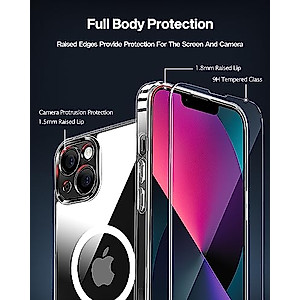 Dssairo Magnetic for iPhone 13 Mini case，with 2 Screen Protector，Full Camera Protection [Compatible with MagSafe] Shockproof Phone Protective Bumper Cover，Anti-Scratch (Clear)…