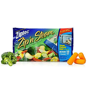 Ziploc Zip 'n Steam Food Storage Bags for Meal Prep, Healthy Meals in Minutes, Microwave Safe, 10 Count