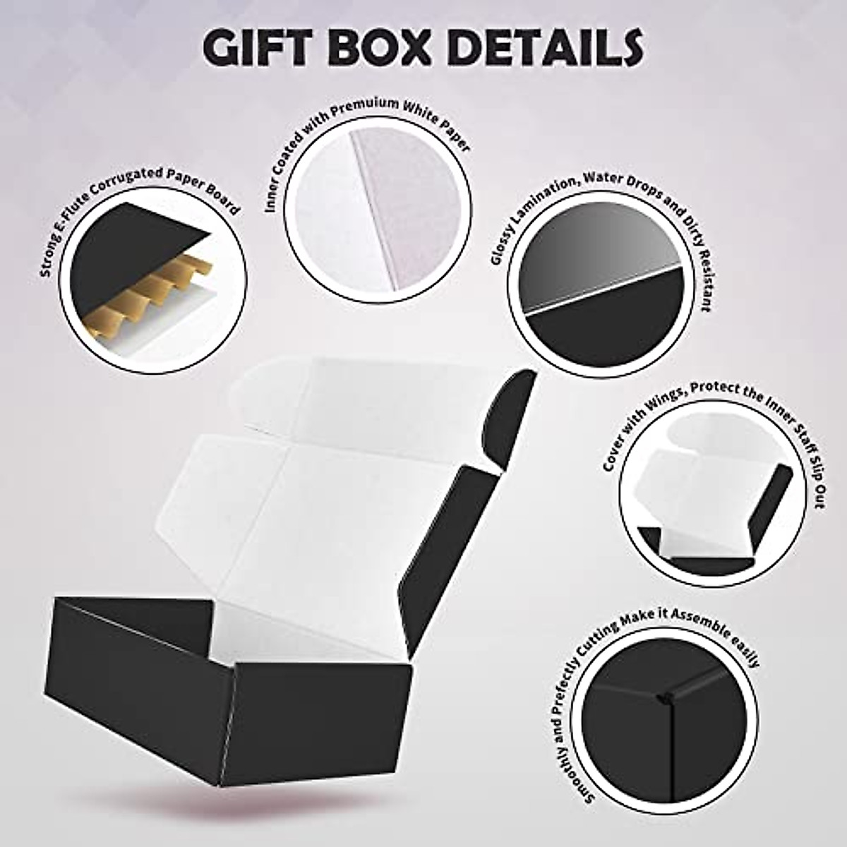 12 Pack Small Medium Black Gift Boxes Corrugated Packaging Boxes Mailers for Small Business, Recyclable Cardboard Mailing Boxes with 24 Pieces Blank Gift Cards and Paper Fillers (9x6x3 Inch, Black, 12 Pack)