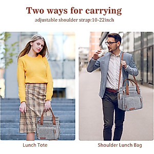 LOKASS Lunch Bag for Women/Men Work, 16L Expandable Double Deck Lunch box, Waterproof Leak-proof Cooler Bag, Portable Meal Prep Lunchbag with Adjustable Shoulder Strap-Grey