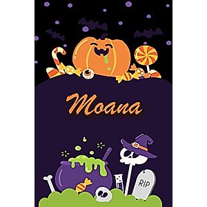 Moana: Personalized Name Notebook for Halloween - Wide Ruled blank paper Composition Notebooks for Kids (6x9) - Wide lined Workbook for Girls Teens ... Back to School - Perfect Gift for Halloween