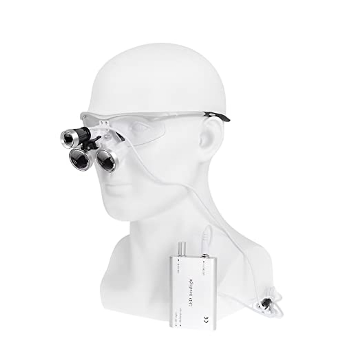 SuperElight 3.5X 420mm Working Distance Surgical Binocular Loupes Optical Glass with LED Head Light Lamp+Aluminum Box Silver