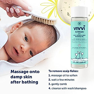 VIVVI & BLOOM Gentle 2-in-1 Baby Scalp & Body Massage Oil, Fast Absorbing Formula Ideal to Moisturize, for Massage to Remove Dry Flakes on Scalp, Hypoallergenic, 4 fl. Oz