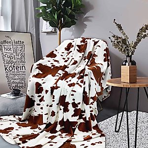 Cow Print Throw Blanket, Flannel Soft Cow Blankets for Adults, Fleece Fuzzy Cow Throw Blanket for Bed Couch Sofa, Lightweight Blanket for All Season (60x80 Inches)