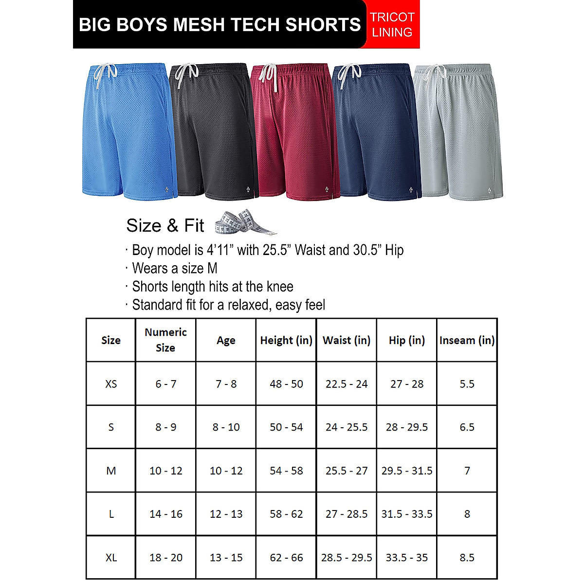 5 Pack Boys Athletic Shorts Mesh Basketball Youth Apparel Kids Sports Active Gear with Pockets (Set 1, Large)