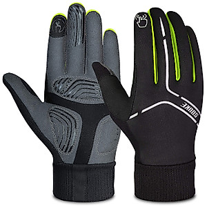 Souke Sports Winter Cycling Gloves Men Women, Touch Screen Padded Bike Glove Water Resistant Windproof Warm Anti-Slip for Running, Biking, Workout(Green, Large)