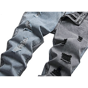 Men's Slim Fit Ripped Jeans for Men Distressed Destroyed Straight Leg Jeans Blue 36