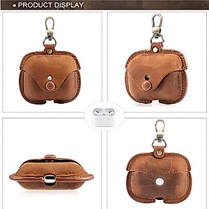 AirPods Leather Case, MRPLUM Genuine Leather Pro Protective Portable Shockproof Cases Cover with Key Chain Compatible with Airpods Pro Charging Case (Brown)