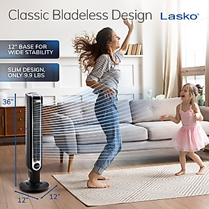 Lasko 2511 36” Oscillating 3-Speed Remote Control Tower Fan for Home, 36 Inch, Black
