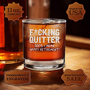 shop4ever F cking Quitter Oops I Mean Happy Retirement! Engraved Whiskey Glass 11 oz. Gift for Retiree