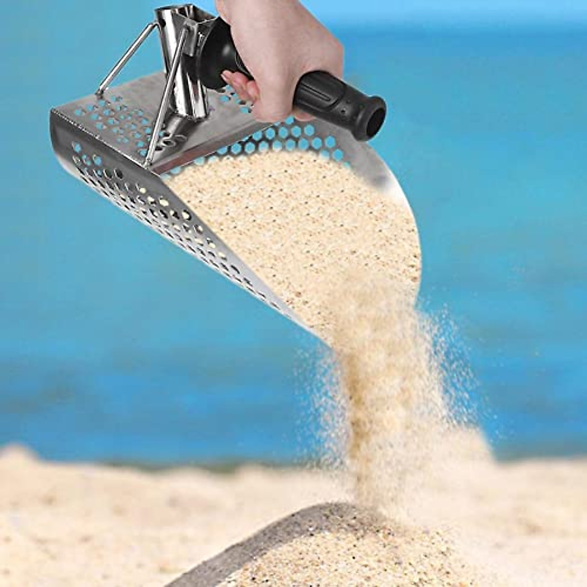 Jkapagzy Stainless Steel Sand Scoop Sifter Metal Detector Accessories with Handle,Folding Shovel Spade Garden Camping Tool Outdoor
